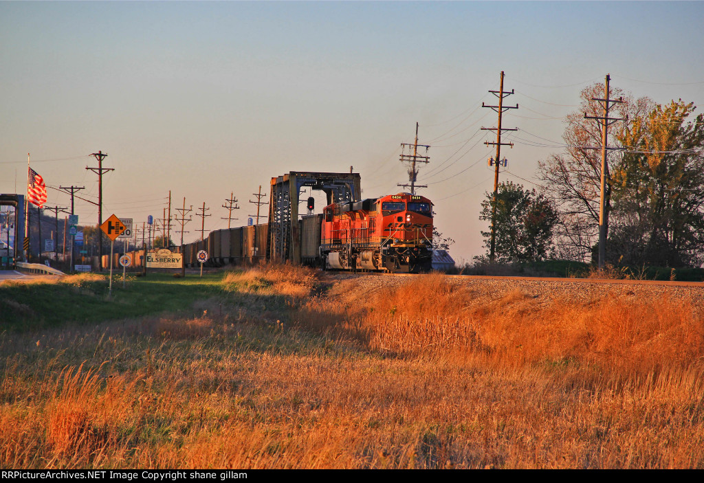 BNSF 6434 heads out of Elsberry Mo On a coal load.